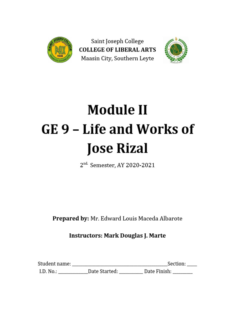 Ge9 Module 2 Rizals Life and Work | PDF | General Fiction