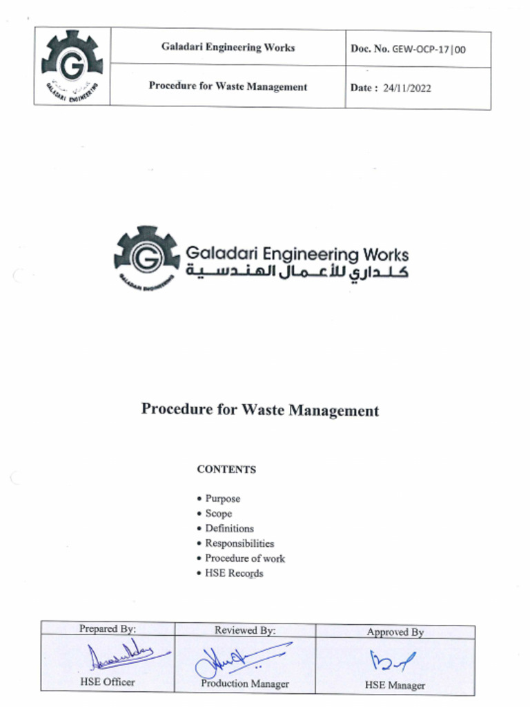 OCP - 17 Waste Management Plan | PDF