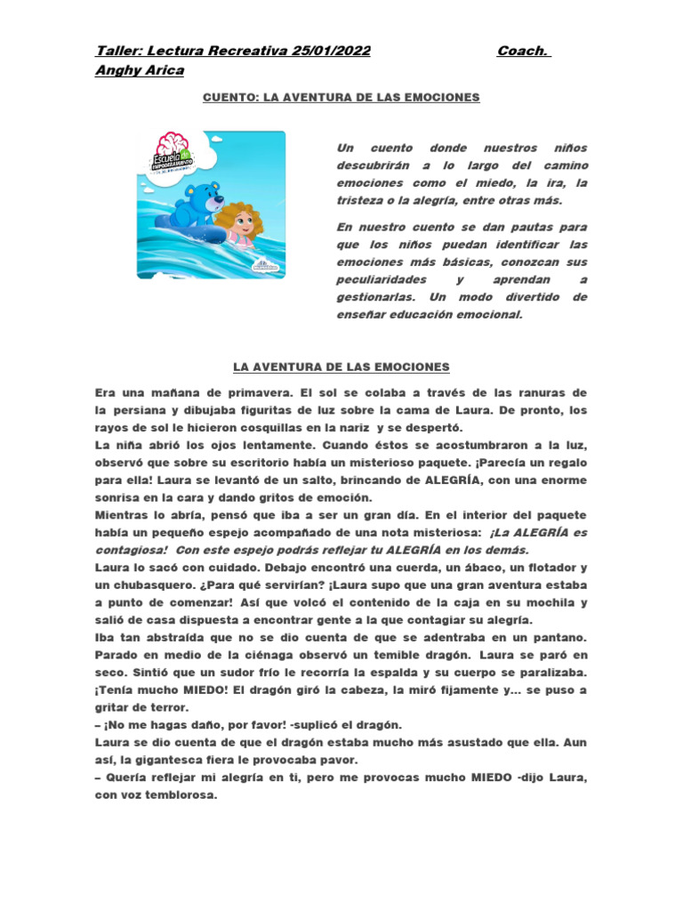 CUENTO Aventura emociones lectura recreativa | PDF