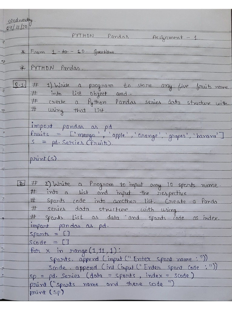 Xii A 03 Ambedkar Singh Python Pandas Assignment Pdf