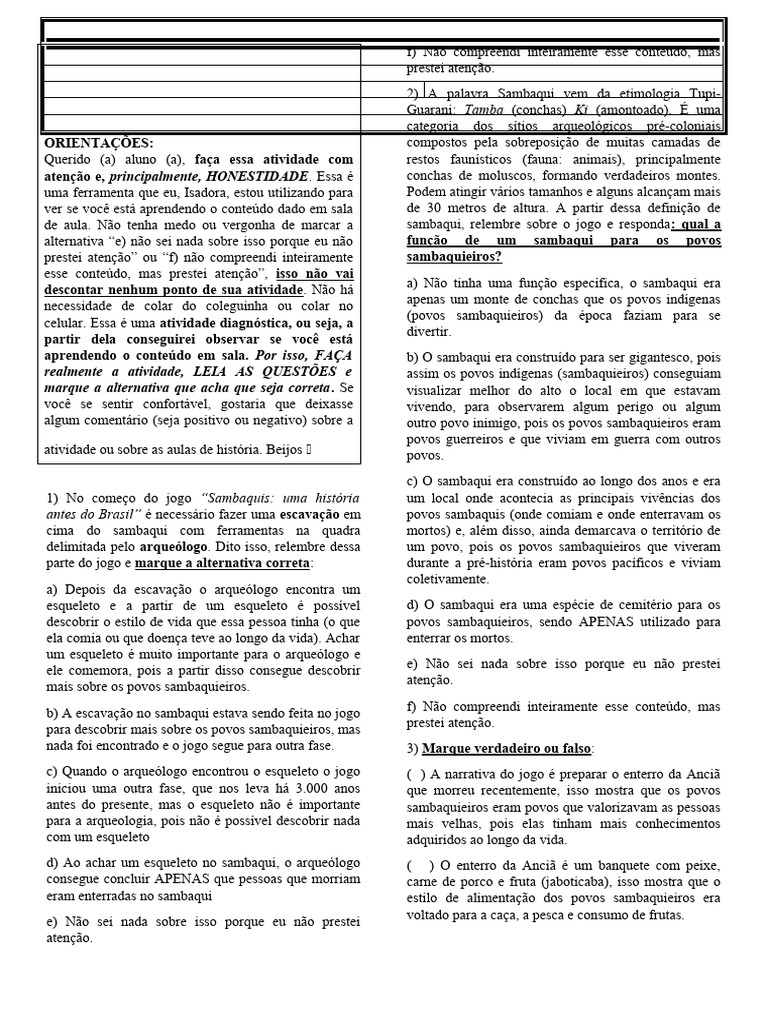 Ativ Sambaquieiros 1 Ano | PDF