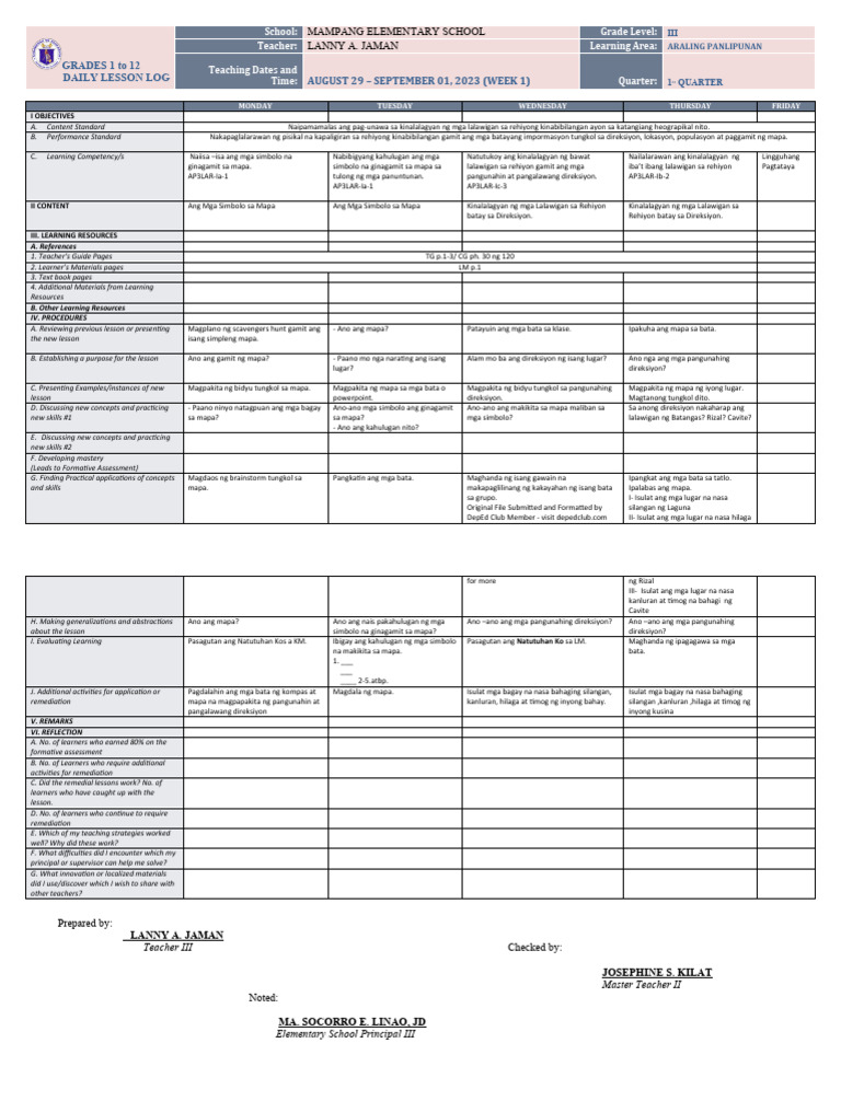 DLL Arpan Quarter 1 Week 1 | PDF