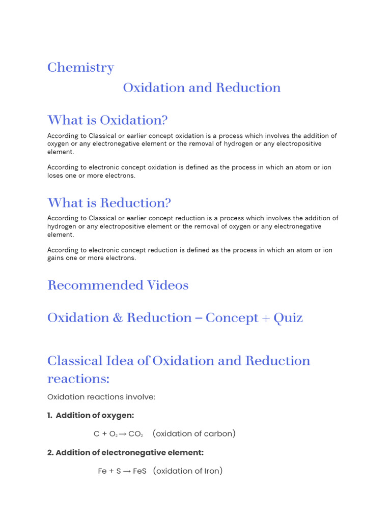 Chemistry Oxidation and Reduction | PDF