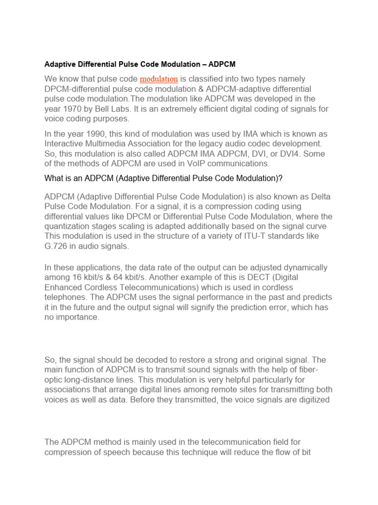 Adaptive Differential Pulse Code Modulation | PDF
