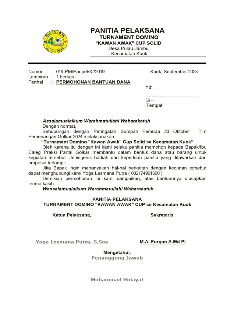 File Proposal Domino "Kawan Awak" Cup | PDF