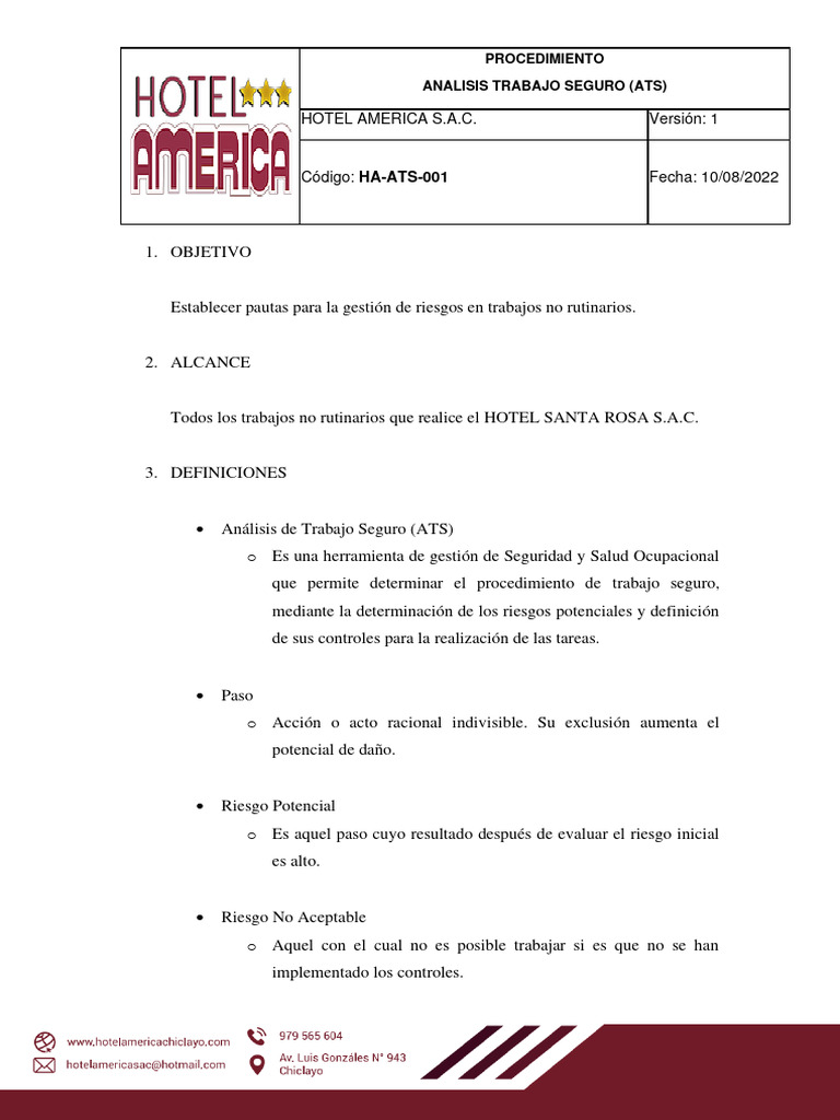 Procedimiento ATS en Hotel América | PDF | Riesgo | Business