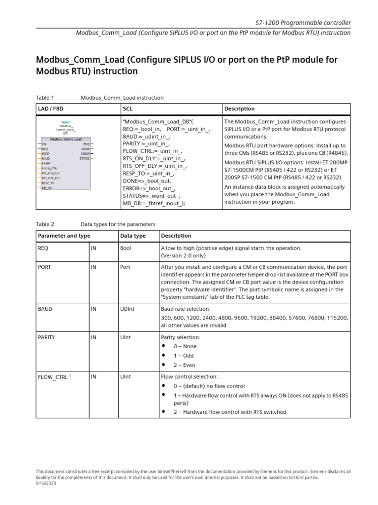 S7-1200 Programmable Controller - Modbus - Comm - Load (Configure SIPLUS I - O or Port On The ...