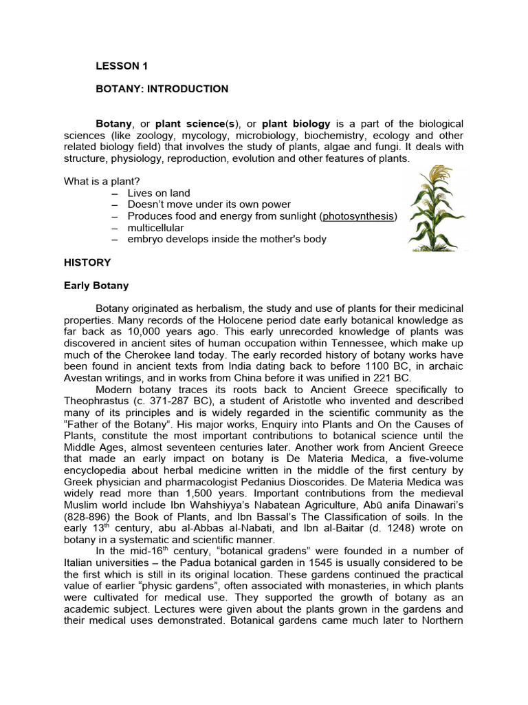 Lesson 1 Botany 1 | PDF