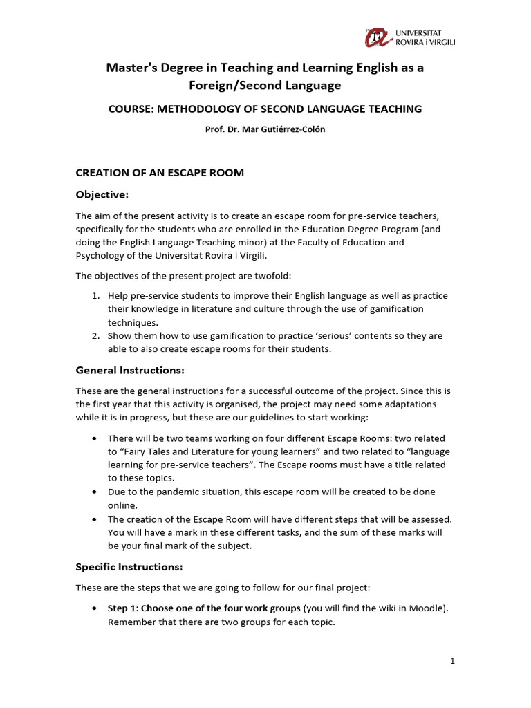 Creating an Educational Escape Room | PDF | Language Education | Crossword