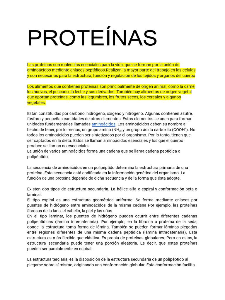 Proteinas | PDF | Proteínas | Estructura proteica