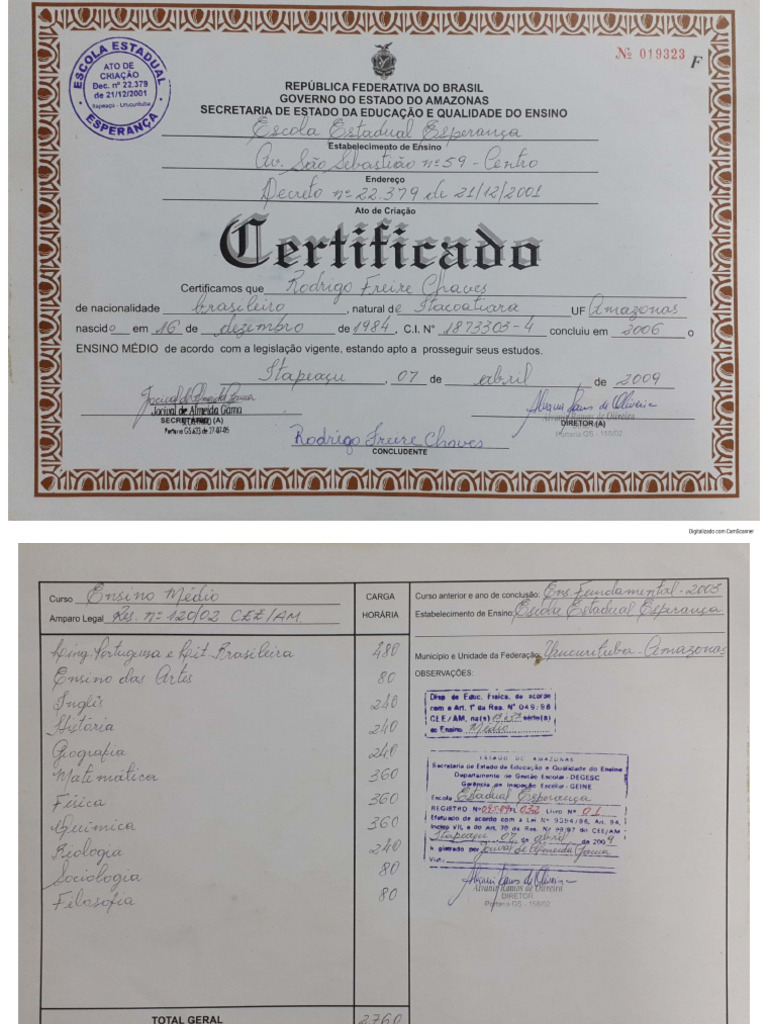 Certificado Ensino Médio | PDF