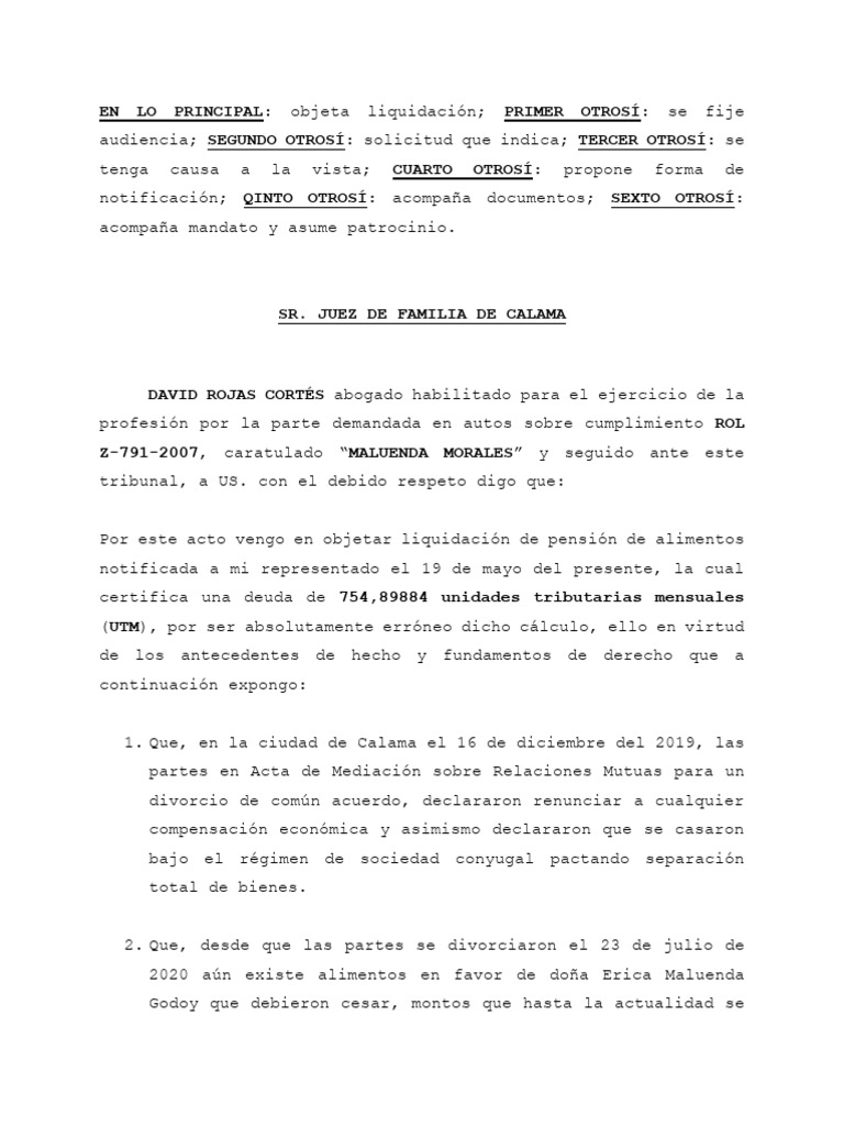 Hugo Morales Objeta Liquidación | PDF