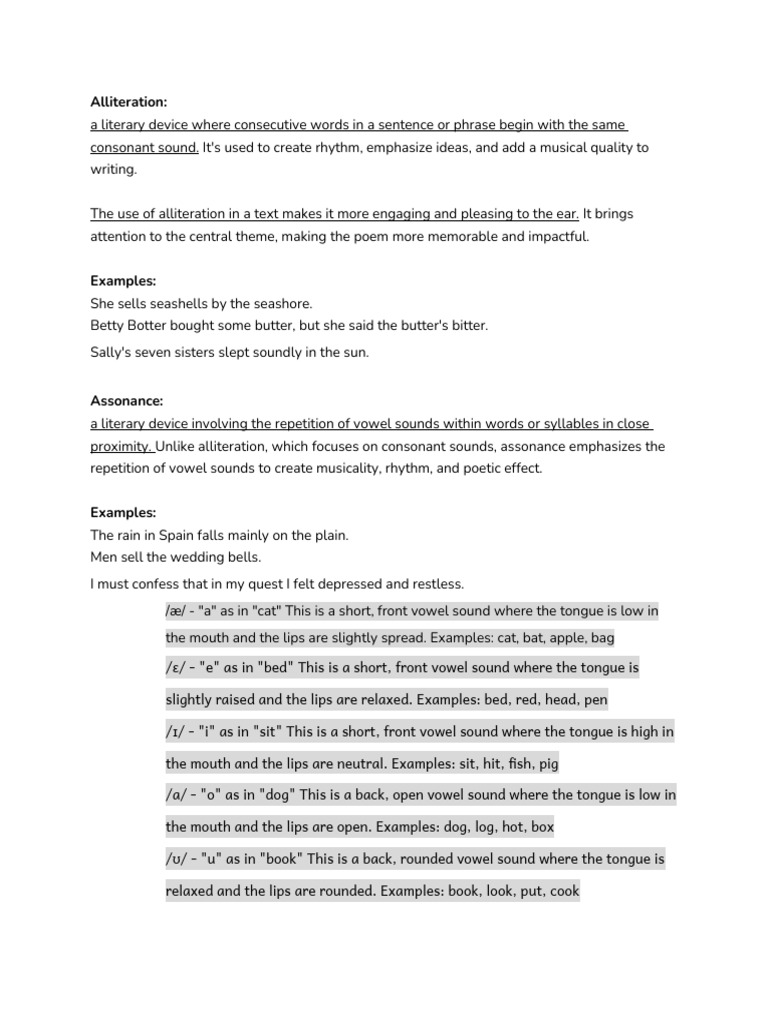 Alliteration and Assonance Explained | PDF | Language Arts & Discipline