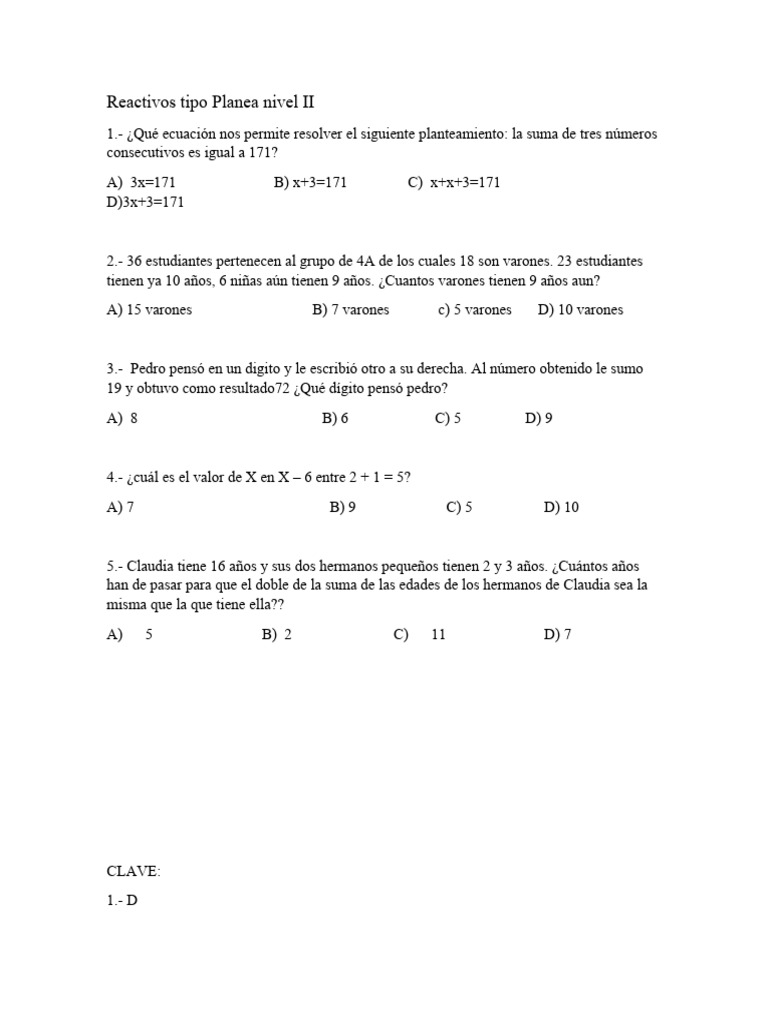 Examen de Nivel Ecuaciones Lineales | PDF