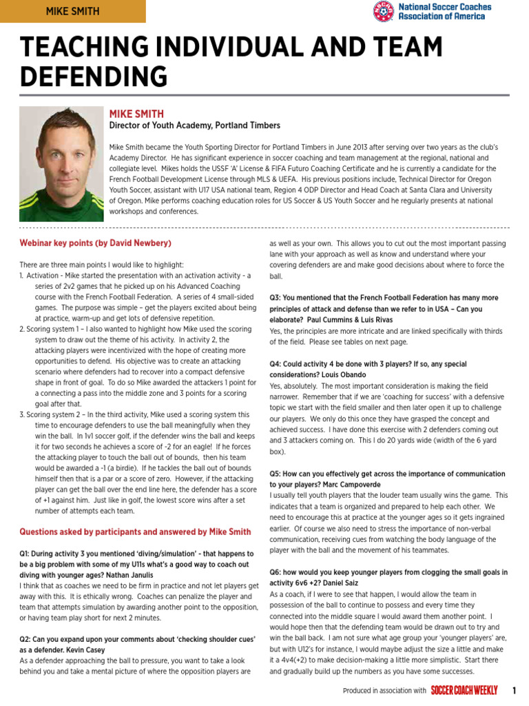 Teaching Individual and Team Defending PDF | PDF | Defender (Association Football) | Par (Score)