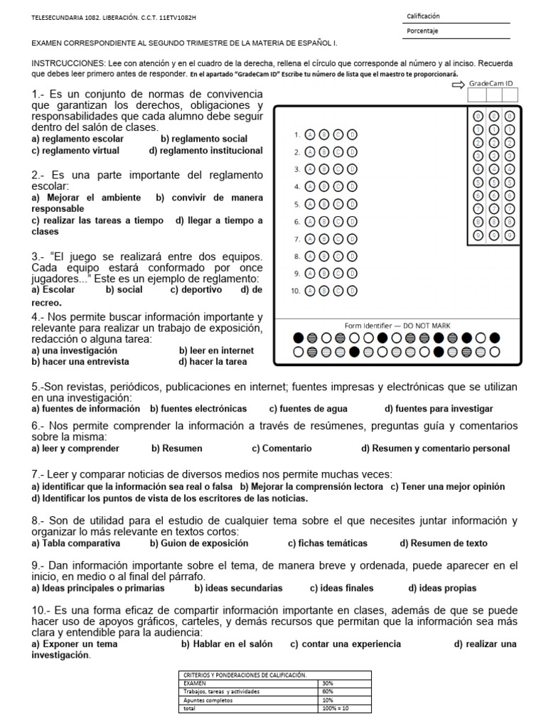 Examen 2do Parcial Español I | PDF | Comprensión lectora