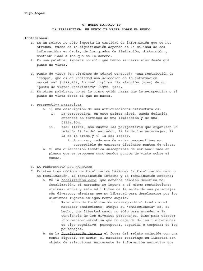 Anotaciones - Mundo Narrado IV. La Perspectiva - Un Punto de Vista ...