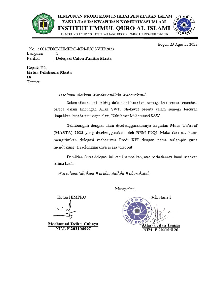 001 Surat Delegasi Himpro | PDF