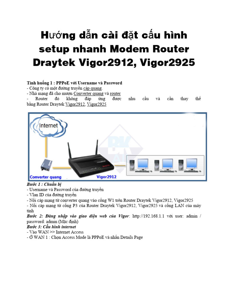 Hướng Dẫn Cài Đặt Cấu Hình Setup Nhanh Modem Router Draytek Vigor2912 | PDF