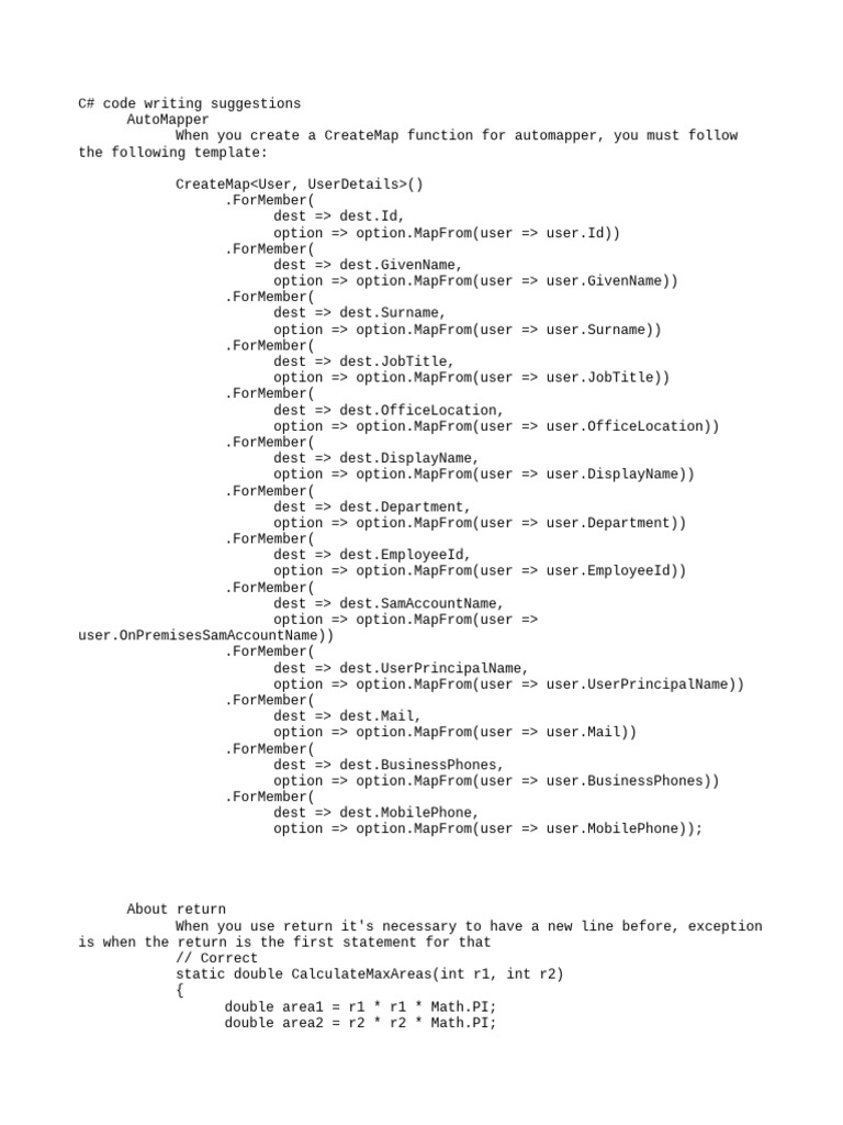 C# Code Writing Suggestions | PDF