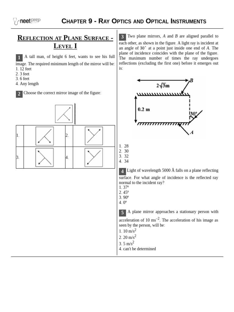 Ray Optics and Optical Instruments Quiz | PDF | Refraction | Optics