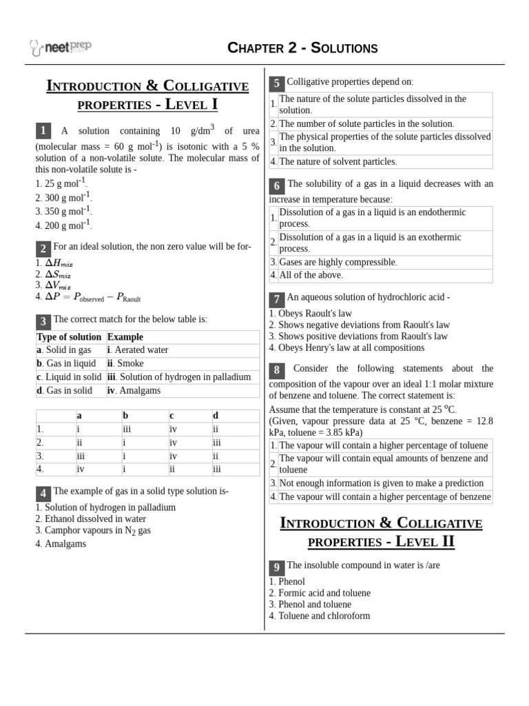Chapter 2 - Solutions | PDF | Mole (Unit) | Solubility
