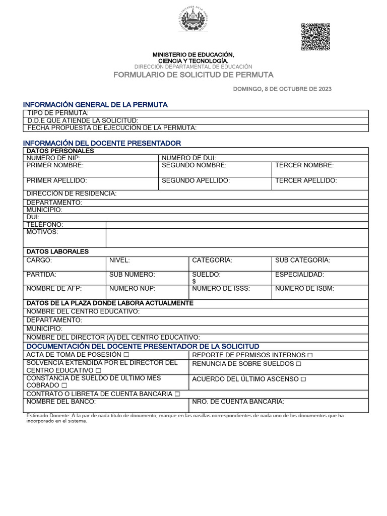 FORMATO DE SOLICITUD DE PERMUTA | PDF