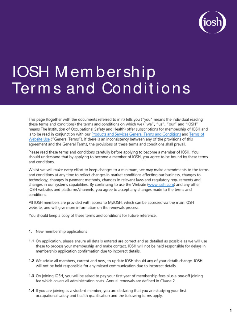 IOSH - Membership - Terms and Conditions - Feb - 2022 | PDF | Debit ...