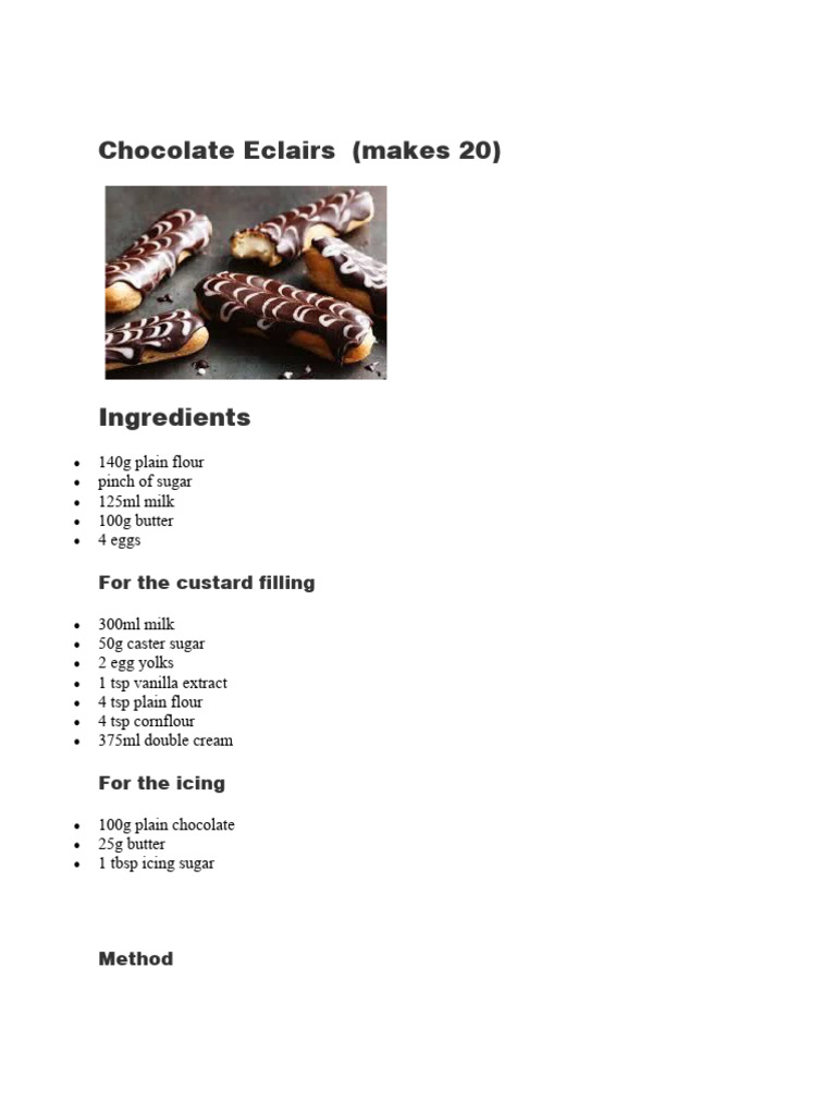 Chocolate Eclairs | PDF | Custard | Foods