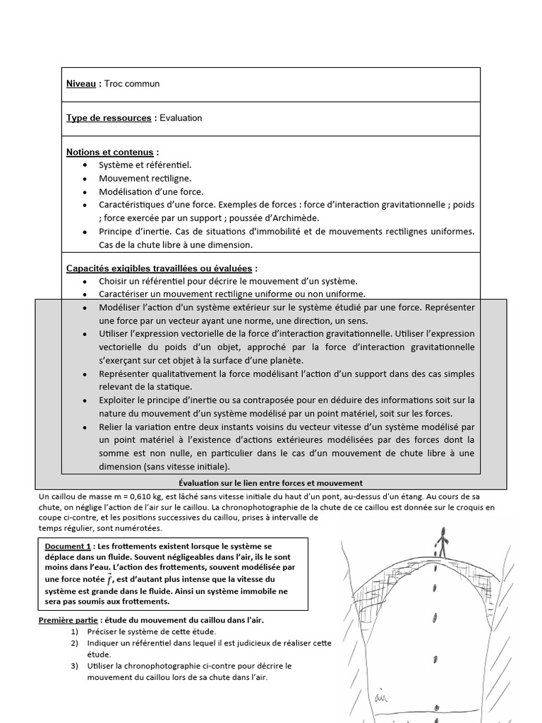 Evaluation Forces Et Mouvement 2de | PDF