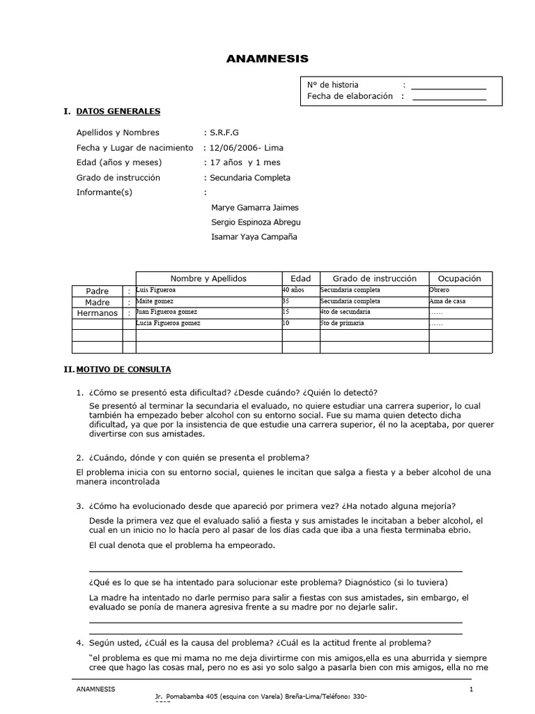 MODELO DE ANAMNESIS-1 | PDF | Parto | Comportamiento