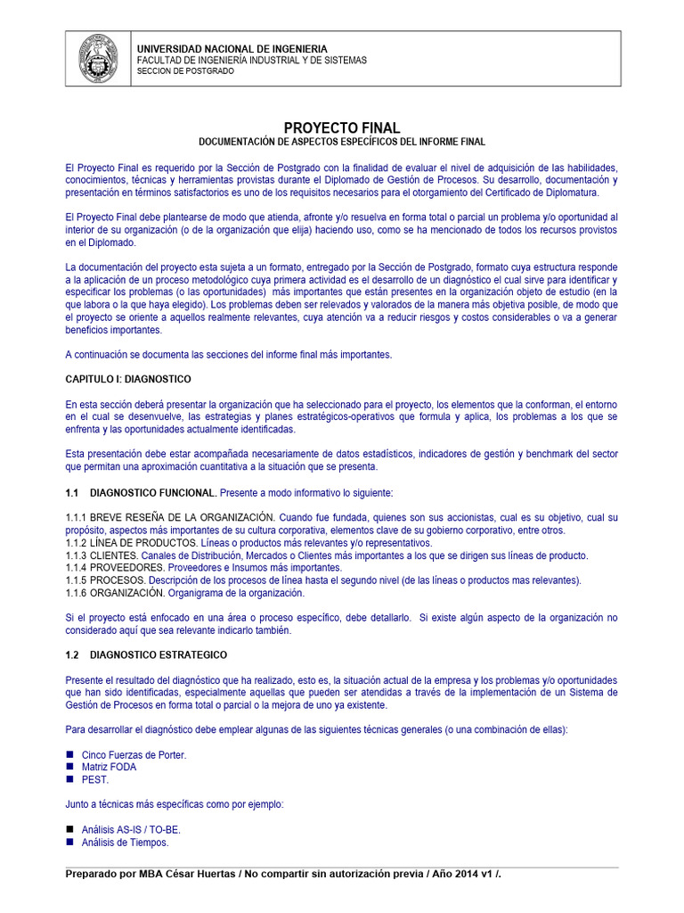 Taller GDP - Estructura de Informe Final 2014 - Documentado | PDF