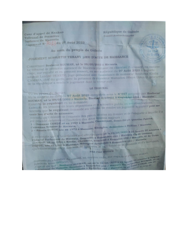 EXtrai Acte de Naissance | PDF