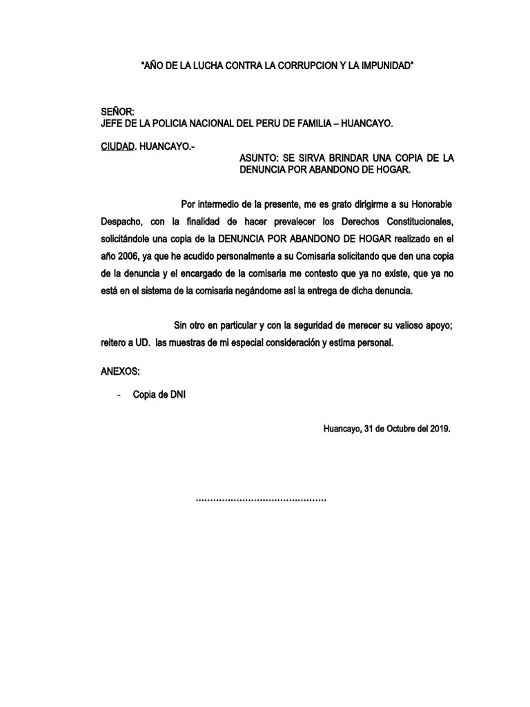 SOLICITUD A LA COMISARIA Modelo | PDF | Ciencias sociales | Derecho