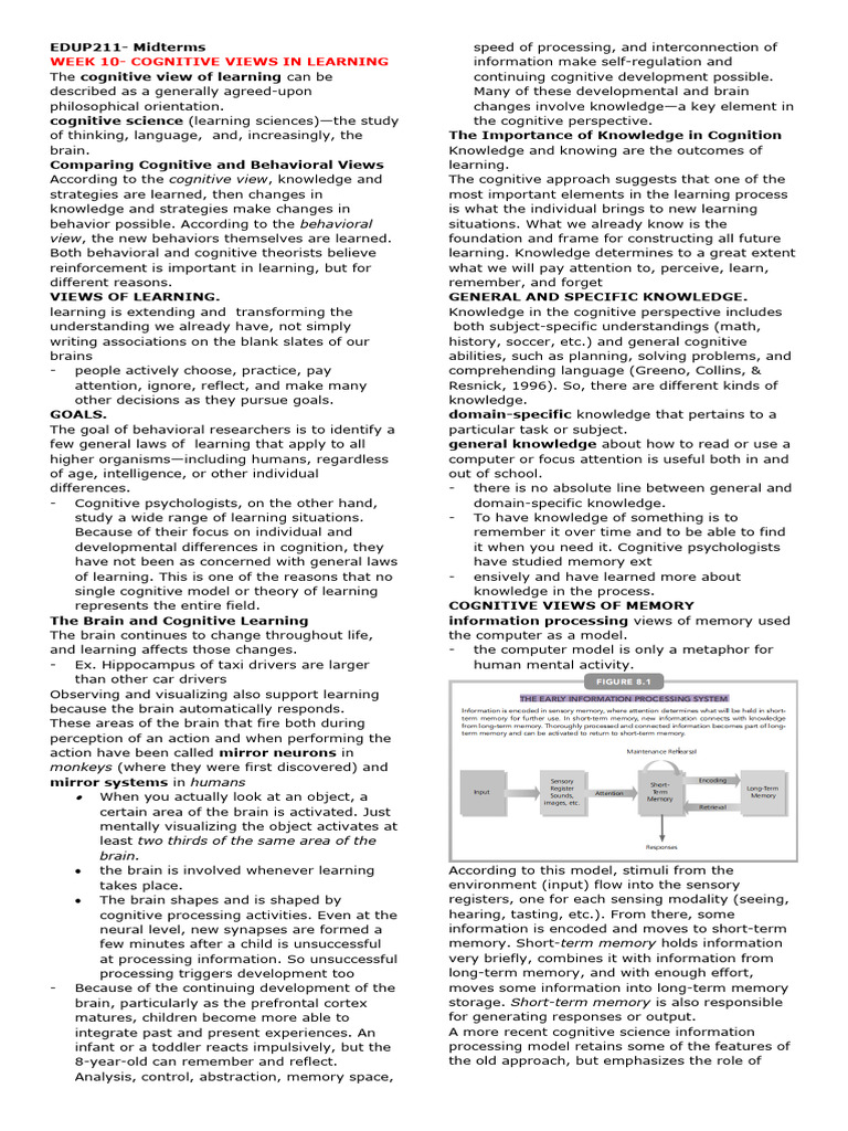 Cognitive Learning Theories Explained | PDF