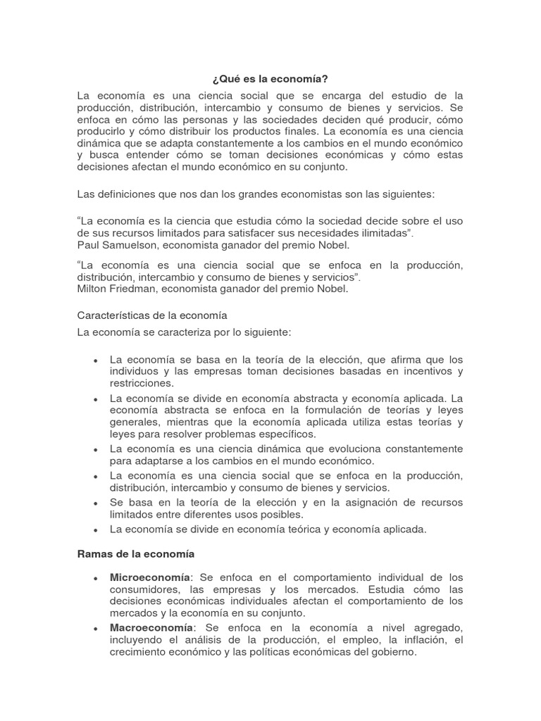 Qué Es La Economía | PDF | Ciencias económicas | Producto Interno Bruto