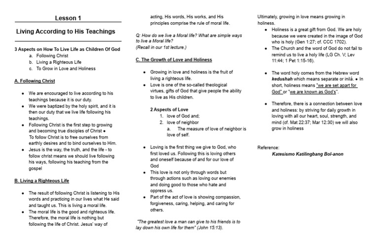 Catechism Lesson Notes | Download Free PDF | Jesus | Love