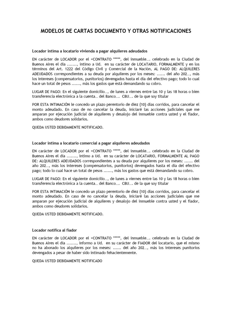 Modelos Cartas Documento Otrasnotificaciones | PDF