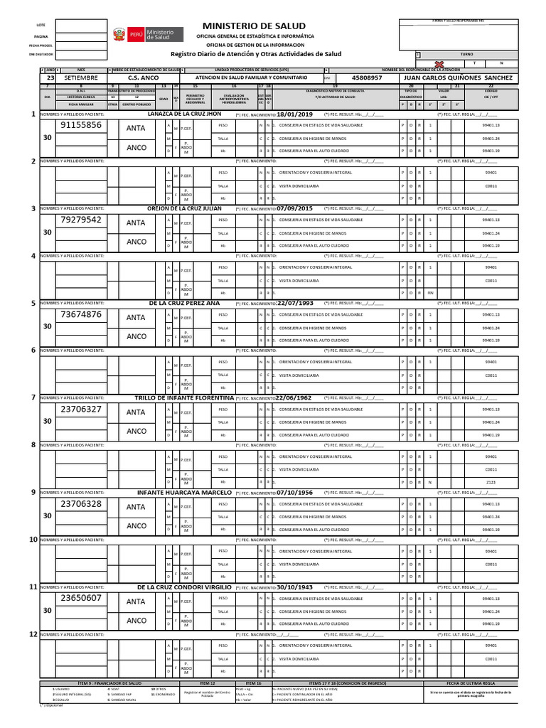 Formato_his de Salud Familiar, Agosto 2023 (2) | PDF