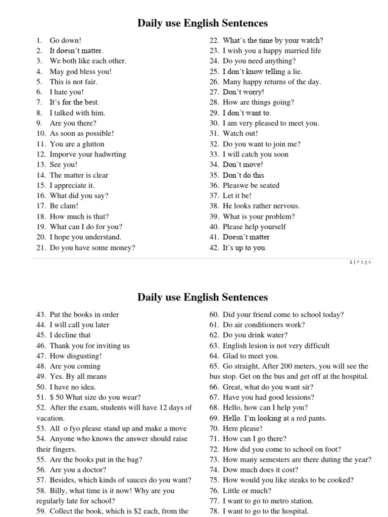 Essential Daily English Sentences | PDF
