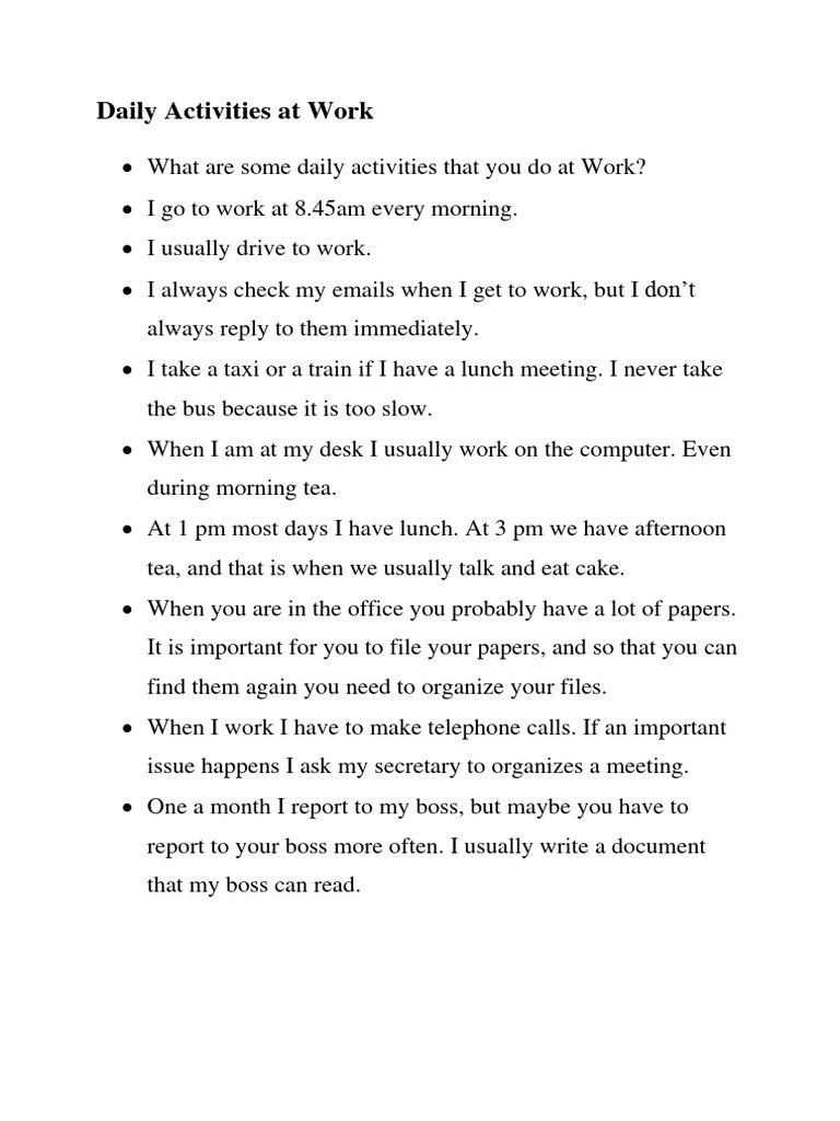 Daily Activities at Work | PDF