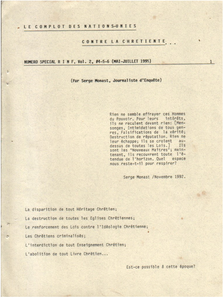 Monast Serge - Le Complot Des Nations-Unies Contre La Chrétienté | PDF