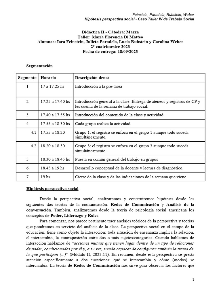 Didáctica II - Hipótesis Perspectiva Social - Feinstein, Weber ...