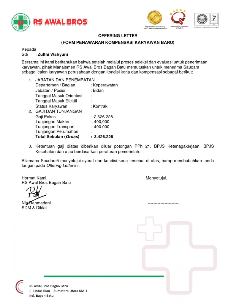 Contoh Offering Letter Karyawan Baru | PDF