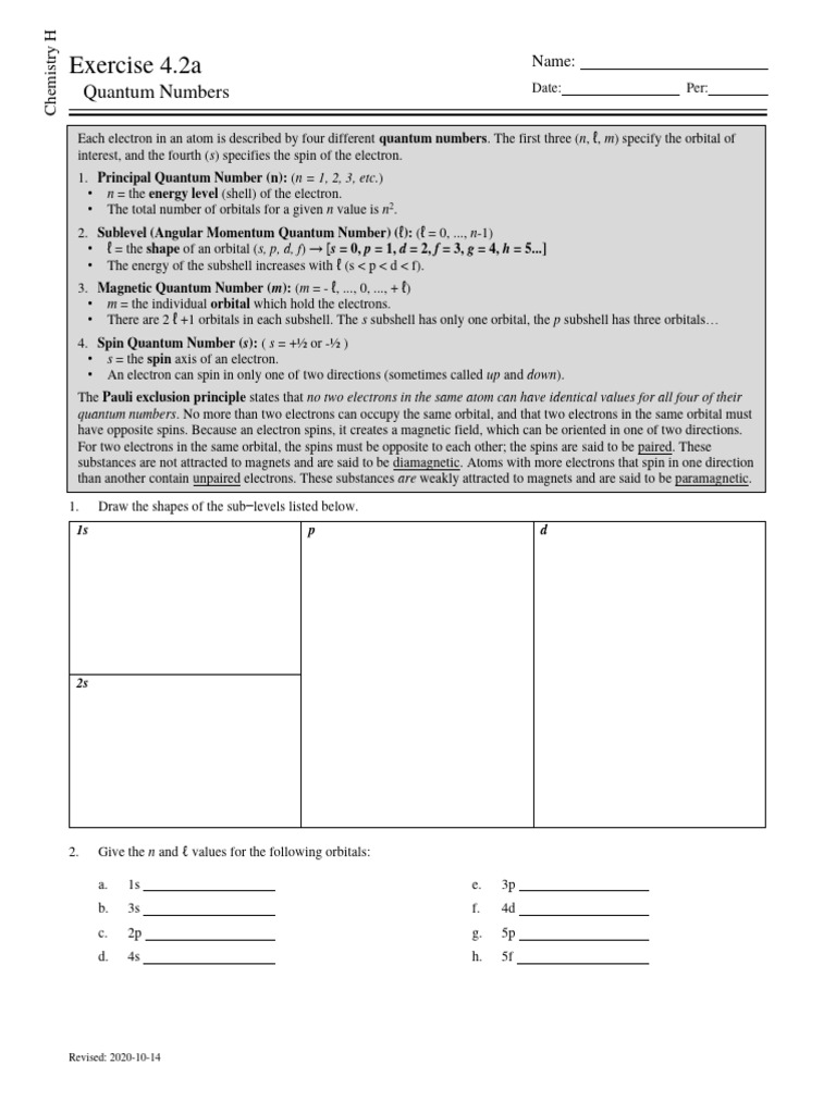 Exercise 4.2ah - Quantum Numbers | Download Free PDF | Atomic Orbital ...