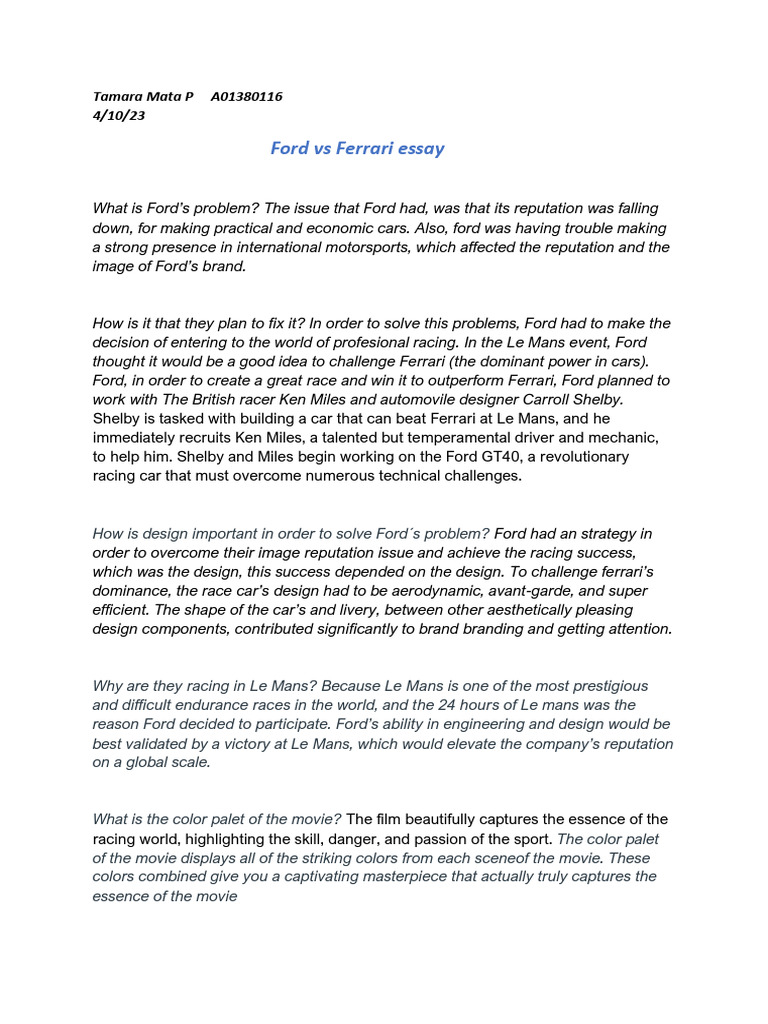 FordvsFerrari Essay | PDF