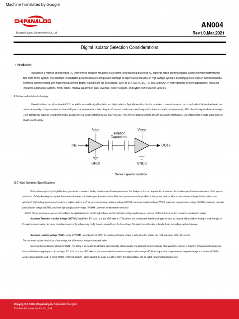 Digital Isolator Selection Considerations: Rev1.0, Mar, 2021 | PDF