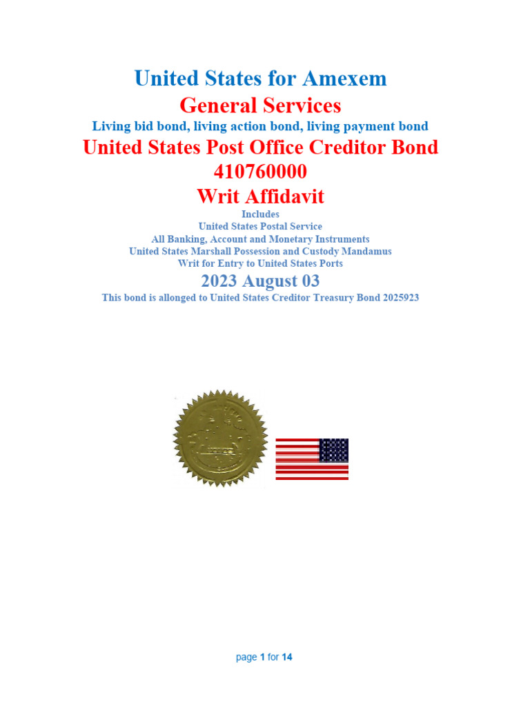 United States Post Office Creditor Bond 410760000/ 2025923 | PDF ...