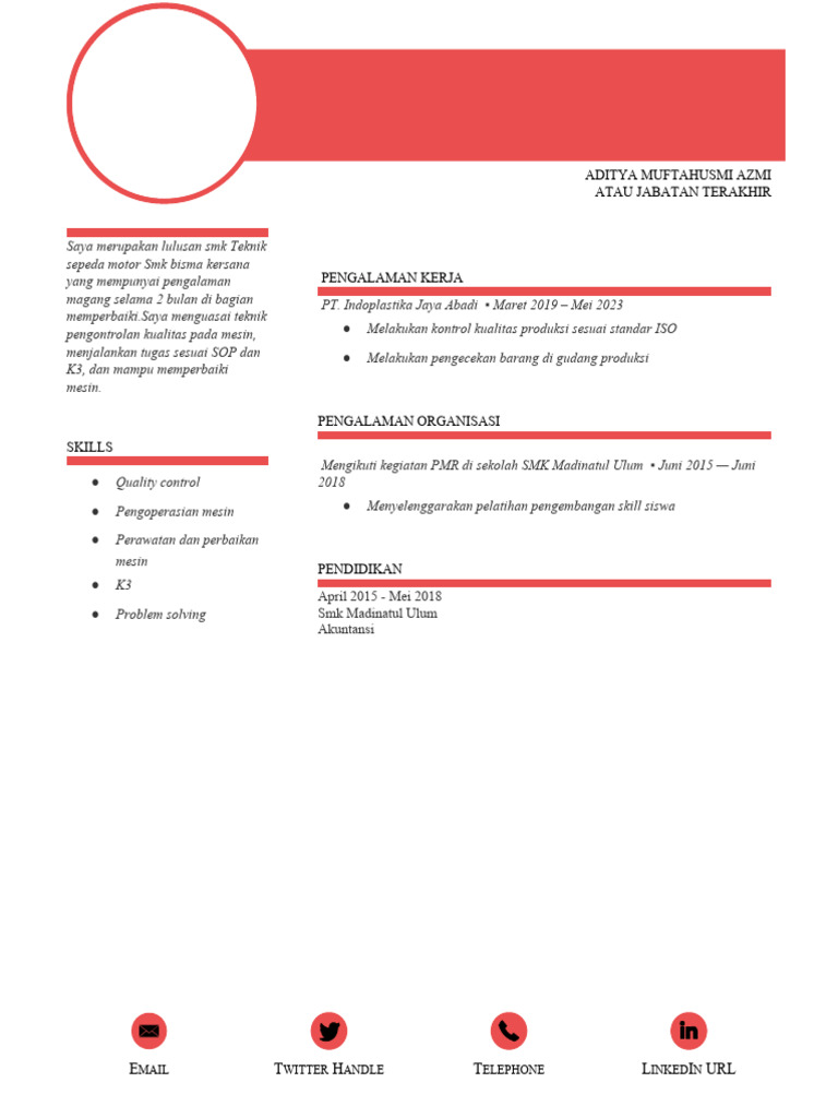 Contoh CV Operator Produksi Fresh Graduate | PDF