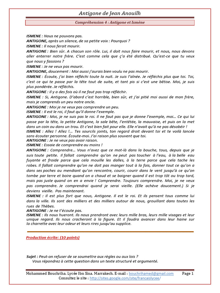 Compréhension 4 Antigone Et Ismène | PDF